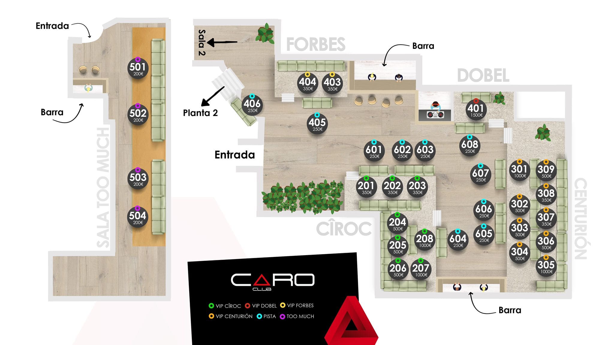 Plano mesas VIP Caro Club